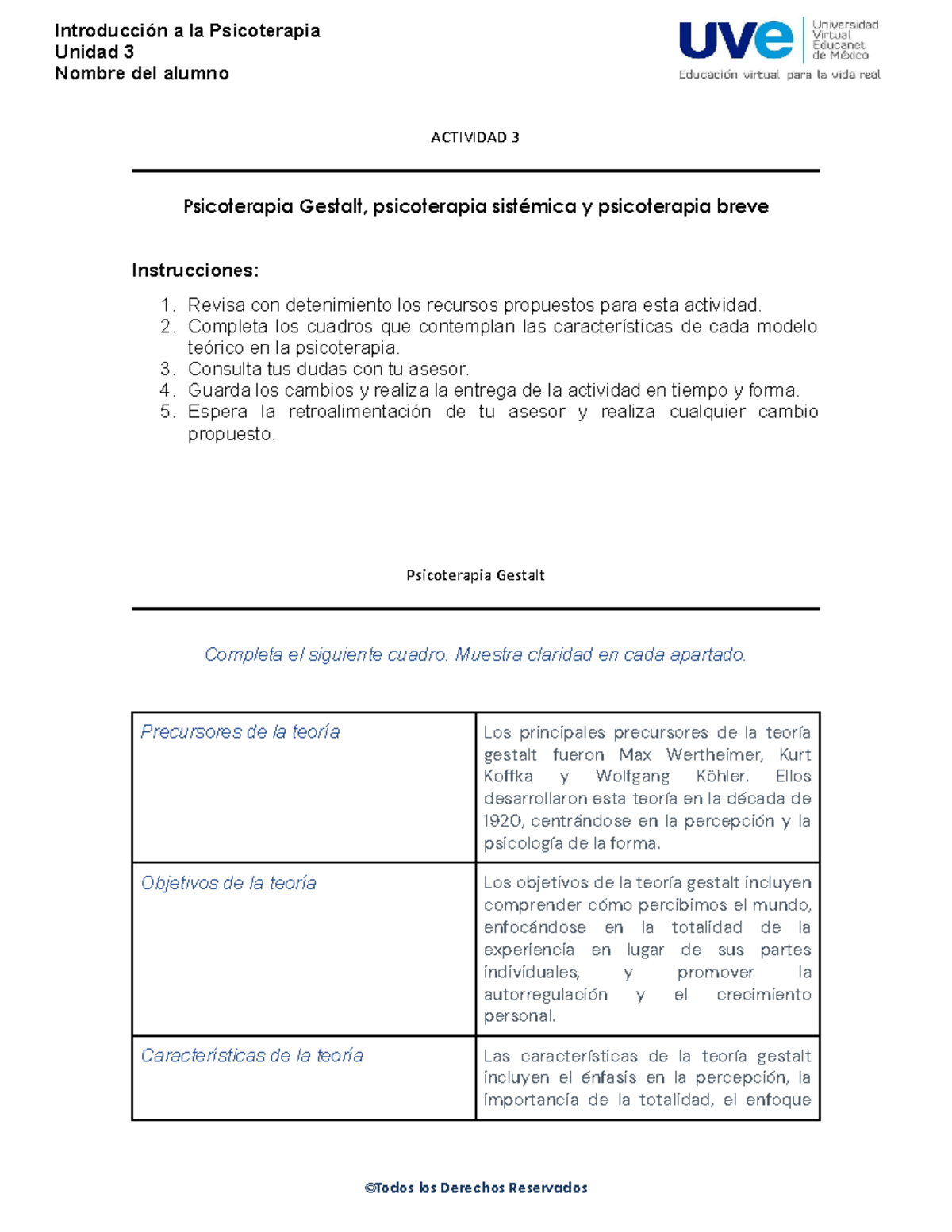 LP904 U3 A3 Psicoterapia Gestalt, Sistémica y Breve - Studocu