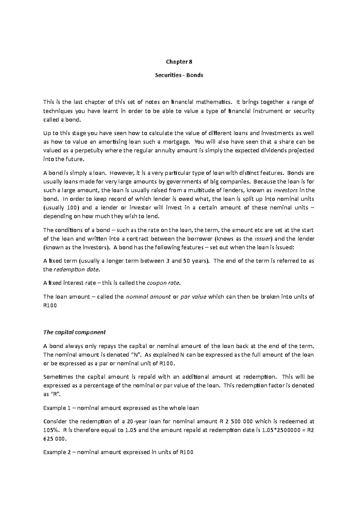 Chapter 8 - Bonds - Lecture Notes for AS112 Financial Mathematics - Studocu