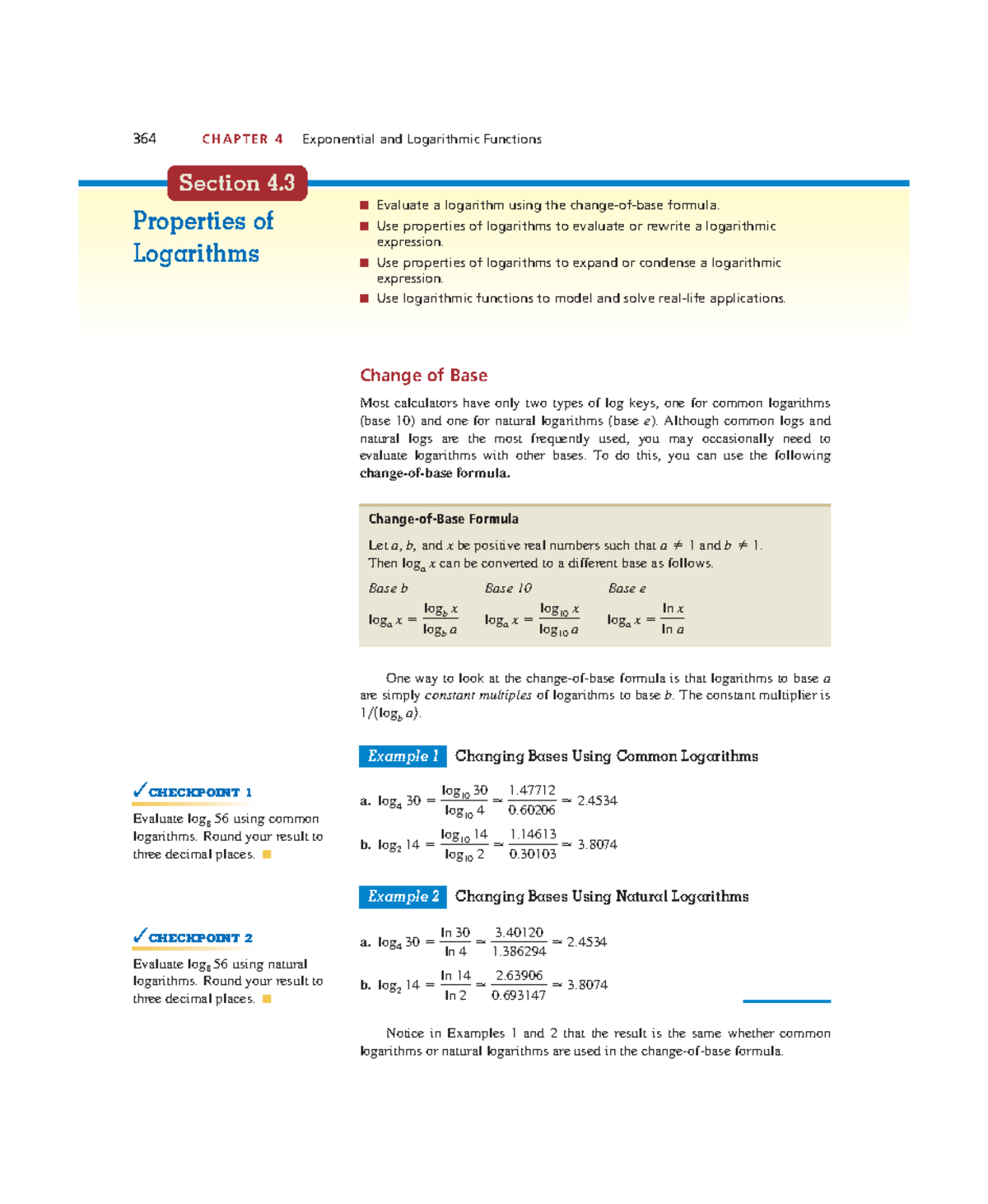 Math ch4-2 - math work - Section 4. Properties of Logarithms Evaluate a ...