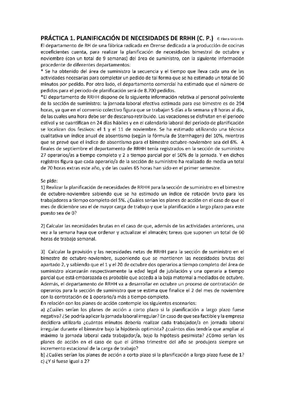 Práctica 1: Planificación de Necesidades de RRHH (C.P.) - Studocu