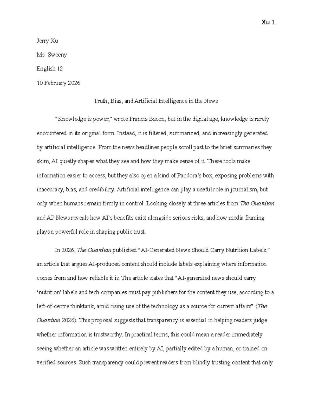 English 12 Essay: Truth, Bias, and AI in News Media - Studocu