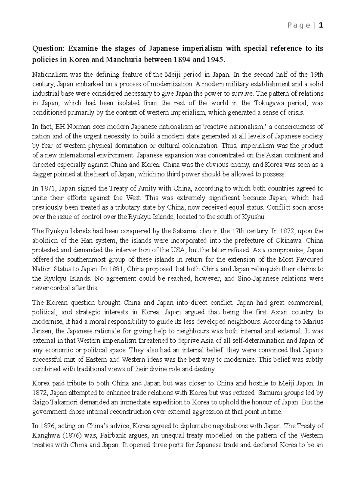 Japanese Imperialism: Policies in Korea & Manchuria (1894-1945) - Studocu