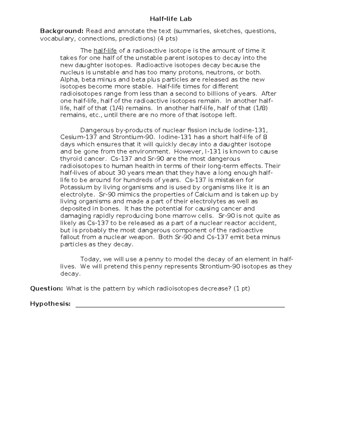 Half-Life Lab: Understanding Radioactive Isotope Decay (Lab2) - Studocu