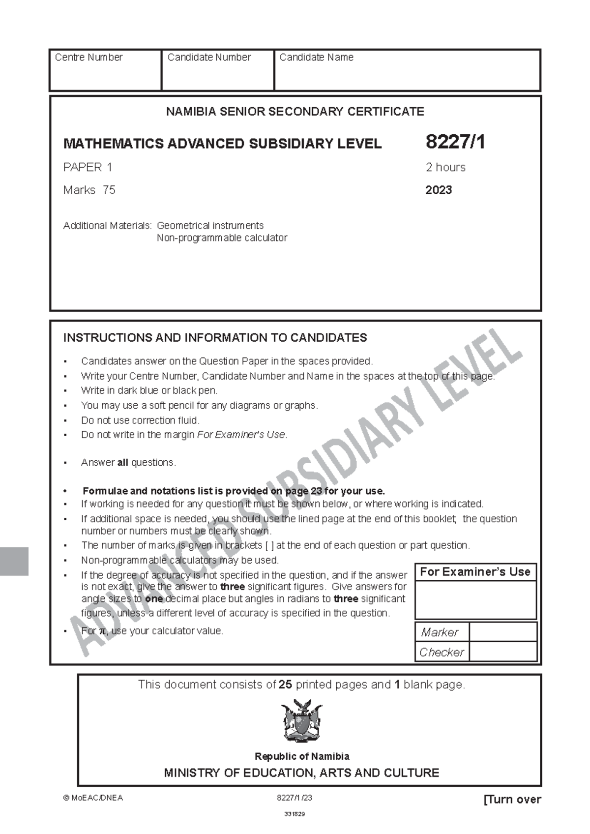 AS Mathematics Paper 1 8227 - 2023 Exam Questions and Solutions - Studocu