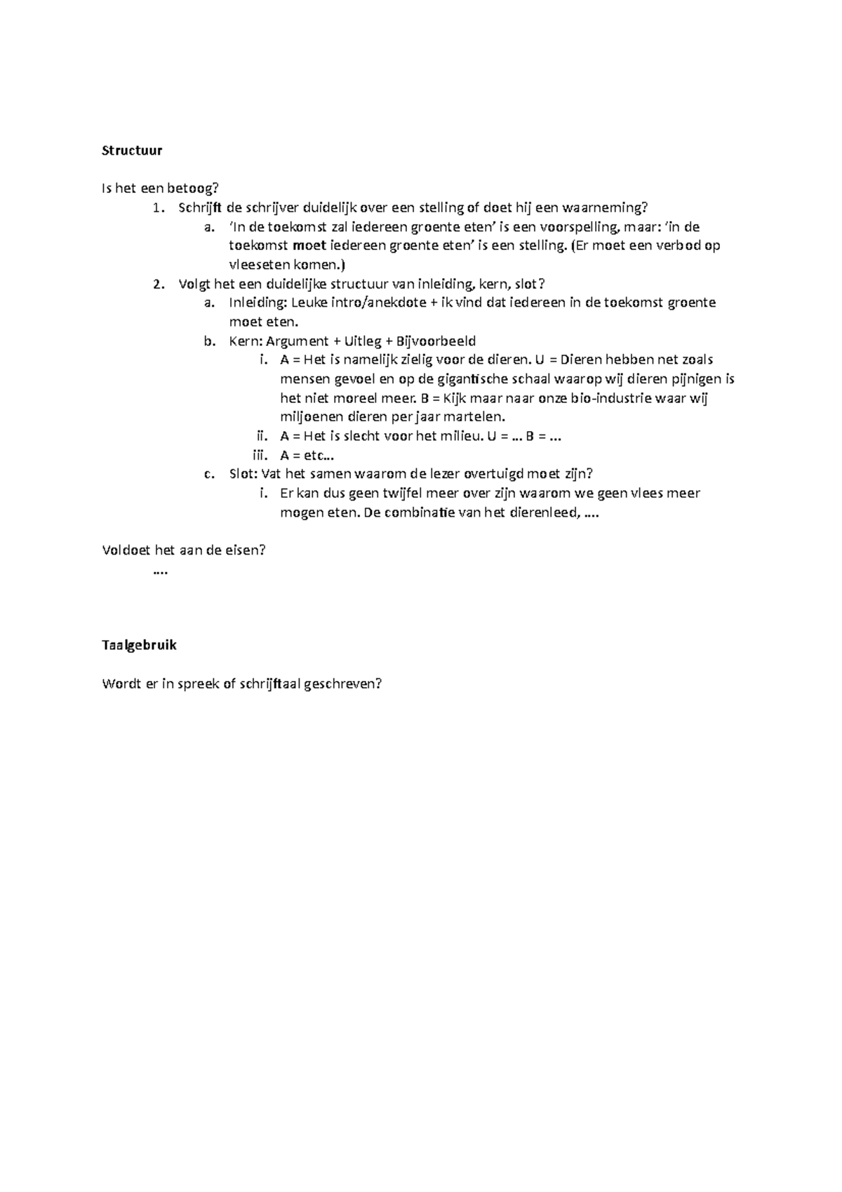 Beoordelingsformulier Betoog: Structuur en Taalgebruik Analyse ...