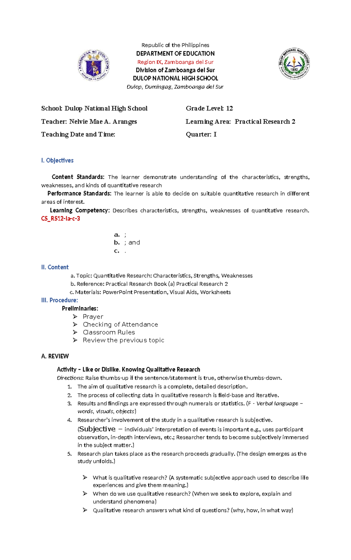 Practical Research 2: Characteristics, Strengths & Weaknesses of ...
