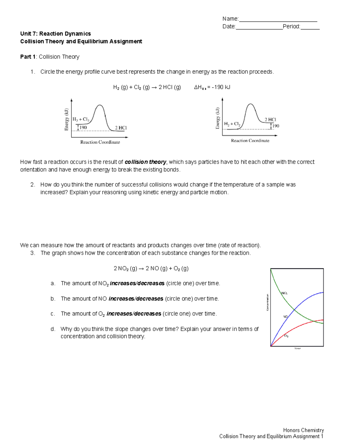 Unit 7: Collision Theory & Equilibrium Assignment - Honors Chemistry ...