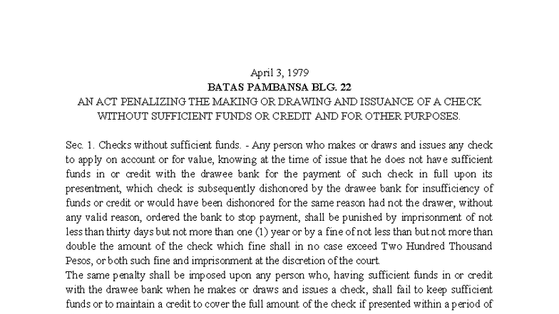 LAW 3 BP 22 - Understanding the Penalties for Insufficient Funds Checks ...