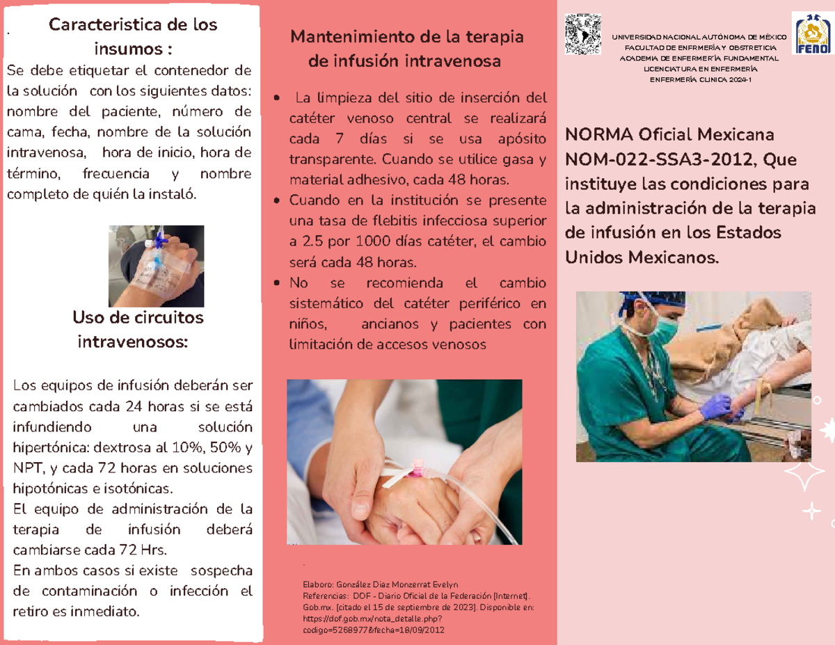 Norma Oficial Mexicana NOM-022-SSA3-2012: Mantenimiento de Terapia IV - Studocu