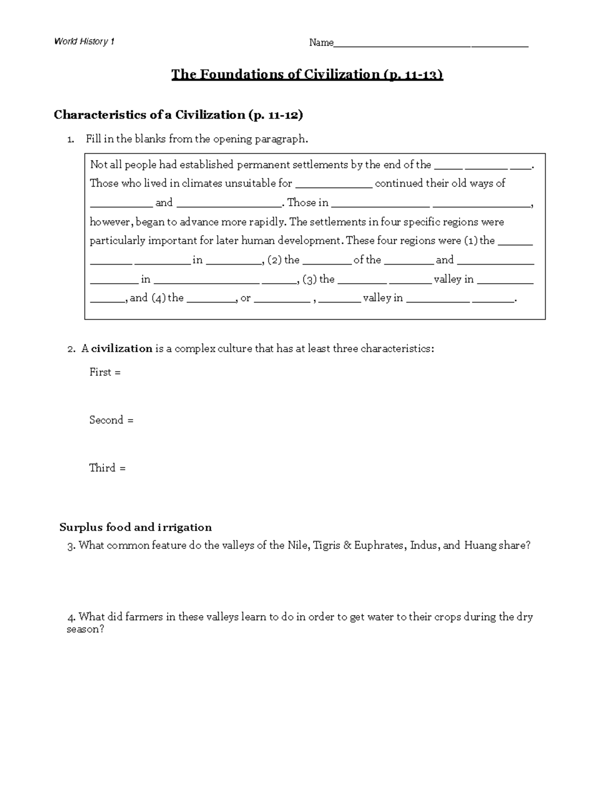 Foundations of Civilization: Key Concepts and Characteristics (11-13 ...