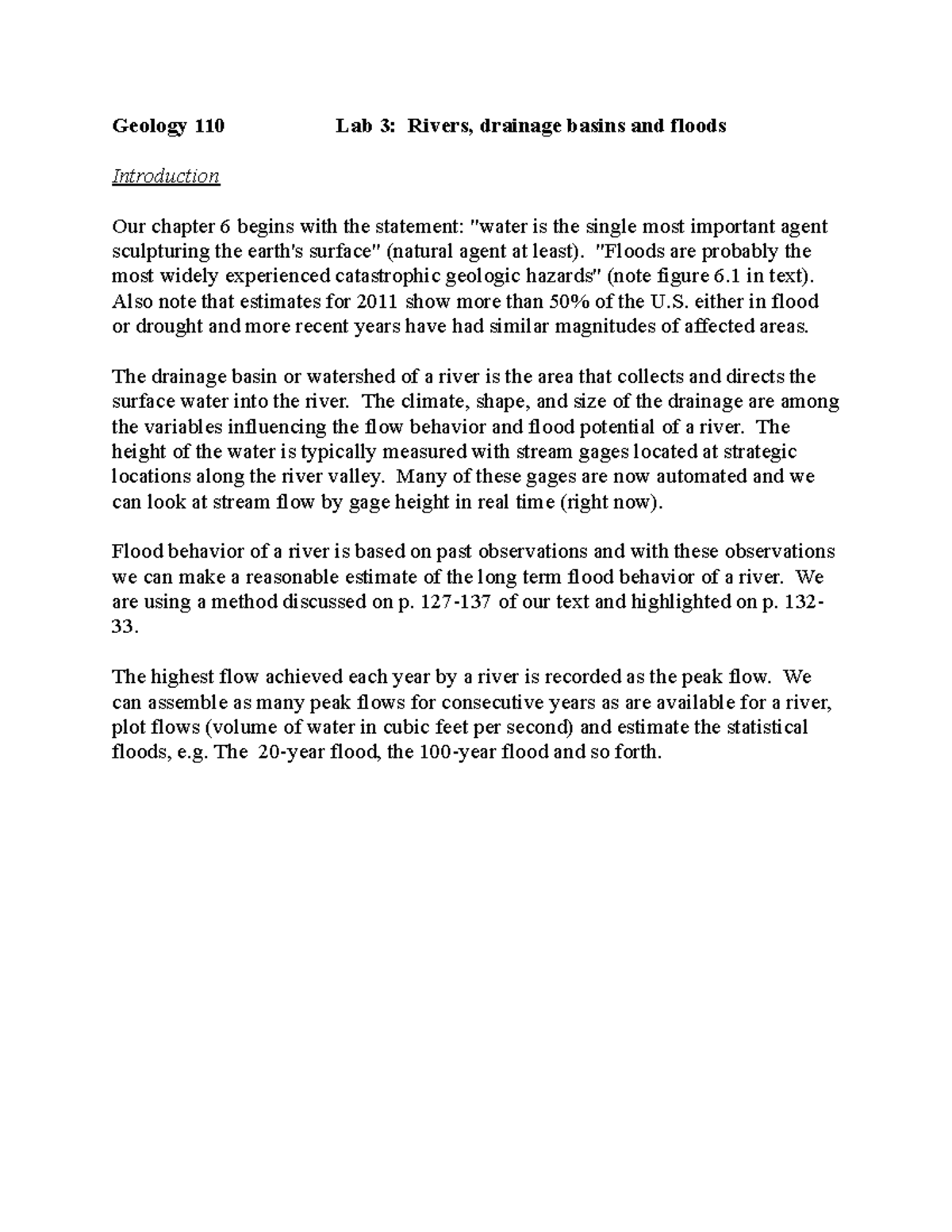 Geol 110 online flood lab - Geology 110 Lab 3: Rivers, drainage basins ...