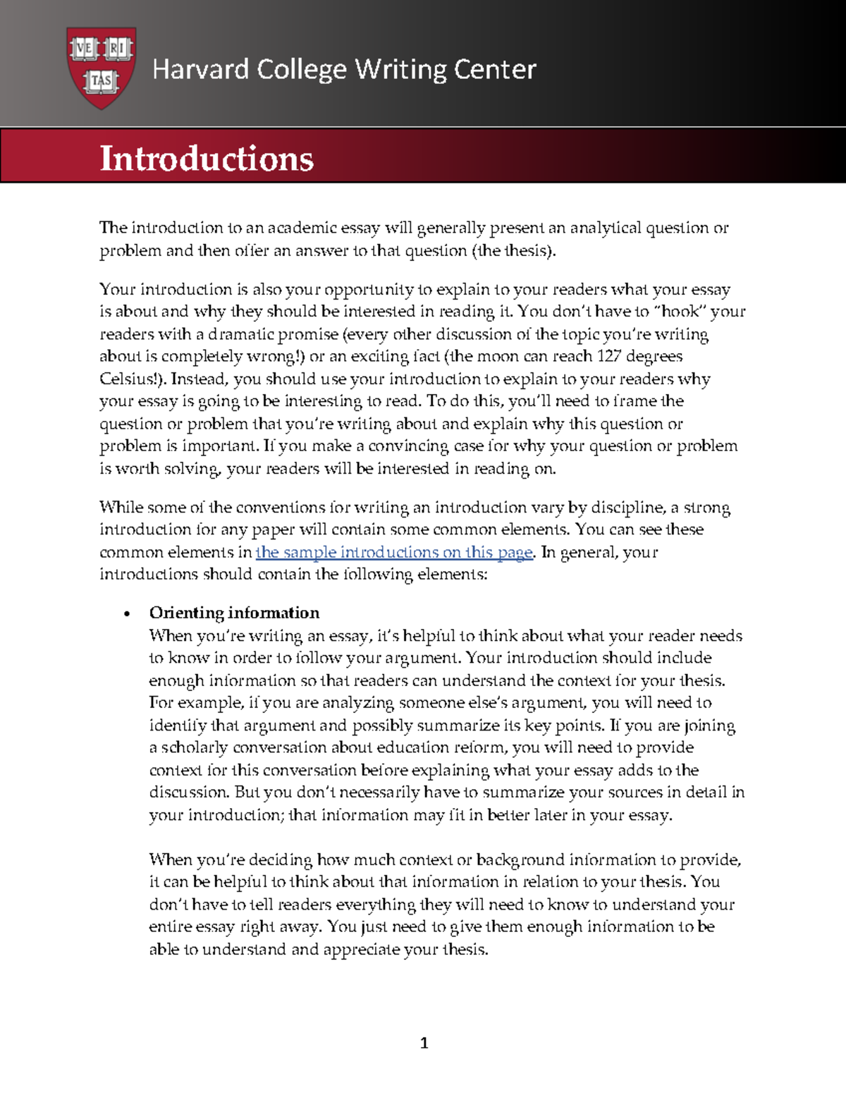 Harvard Writing Center: Crafting Effective Introductions - Studocu