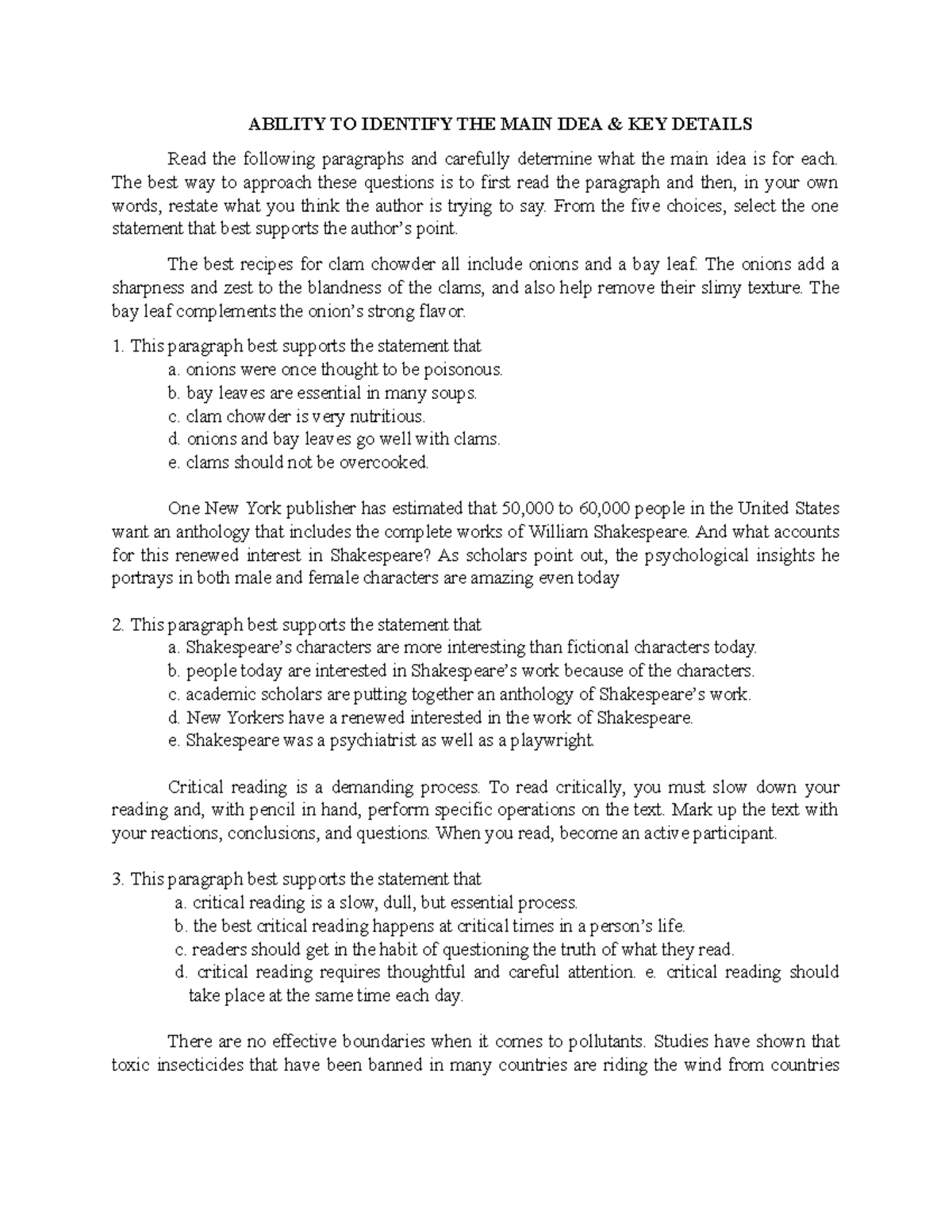 Ability to Identify Main Idea & Key Details Study Guide - Studocu