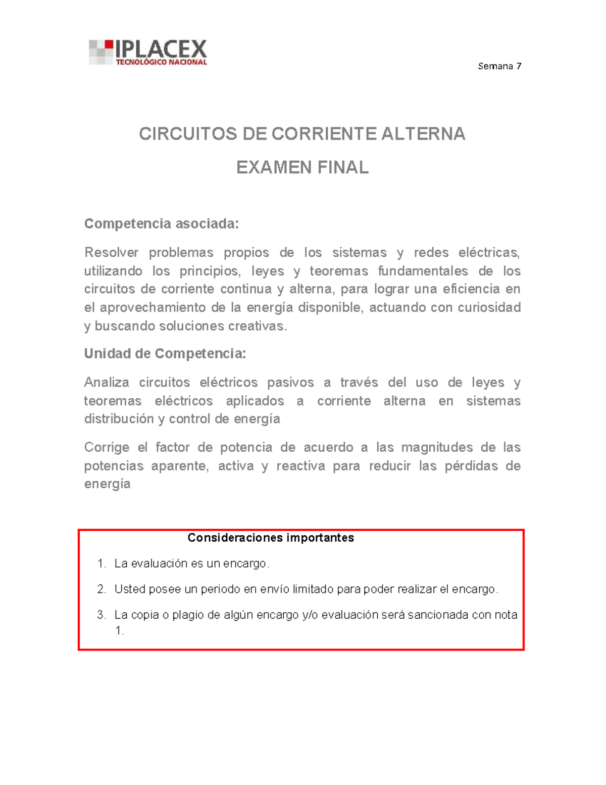 EVA 7A Examen Final: Circuitos de Corriente Alterna y Análisis de ...