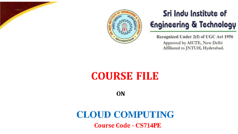 Cloud Computing Course File - CS714PE - IV B.Tech - Studocu