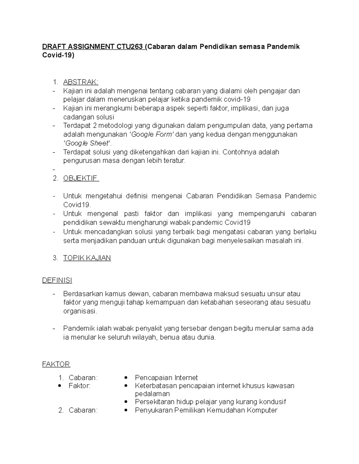 EXAMPLE FOR DRAFT ASSIGNMENT CTU 263 - Public administration - UiTM ...