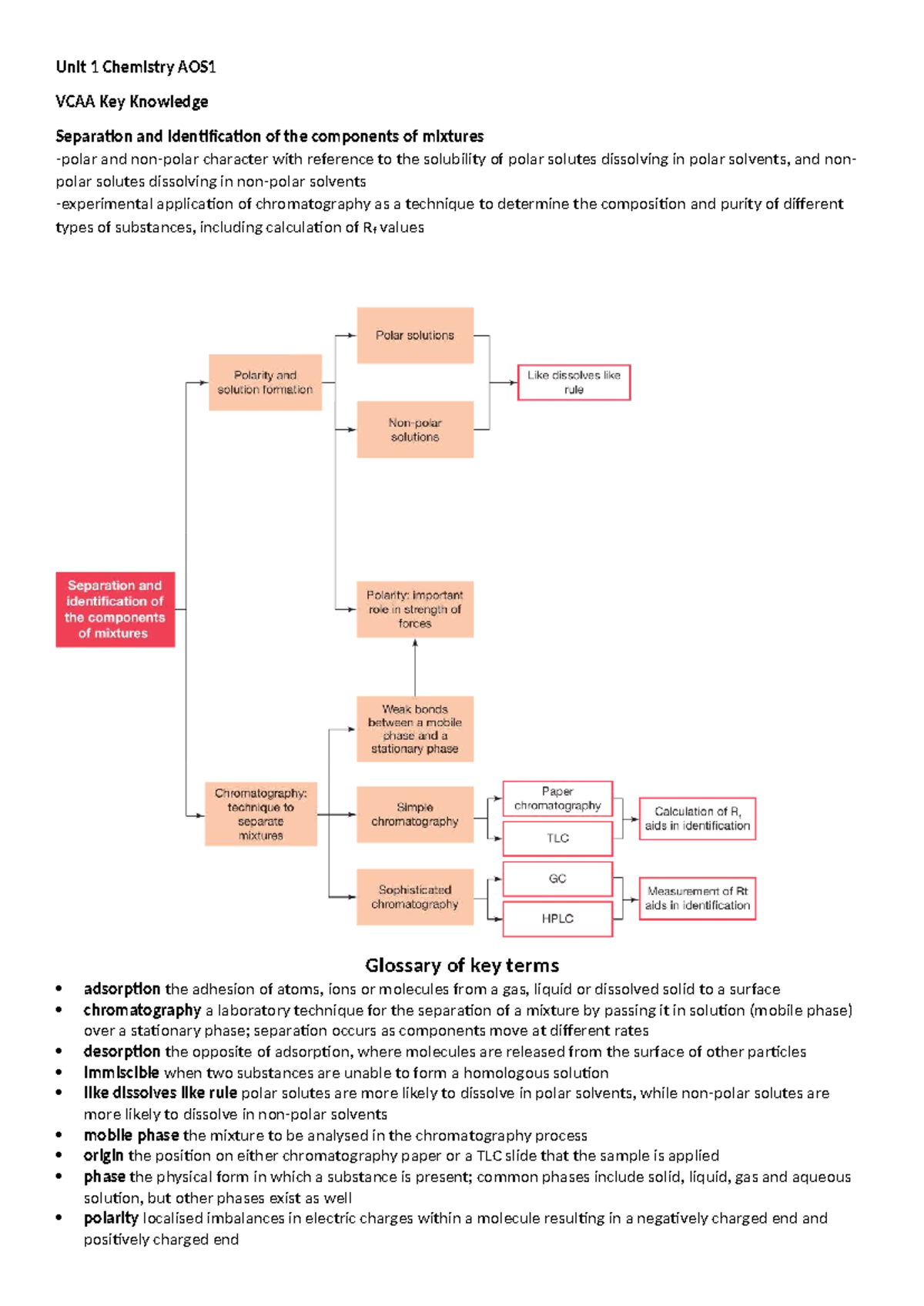 Unit 1 Chemistry AOS1 VCAA Key Knowledge: Mixtures & Chromatography ...