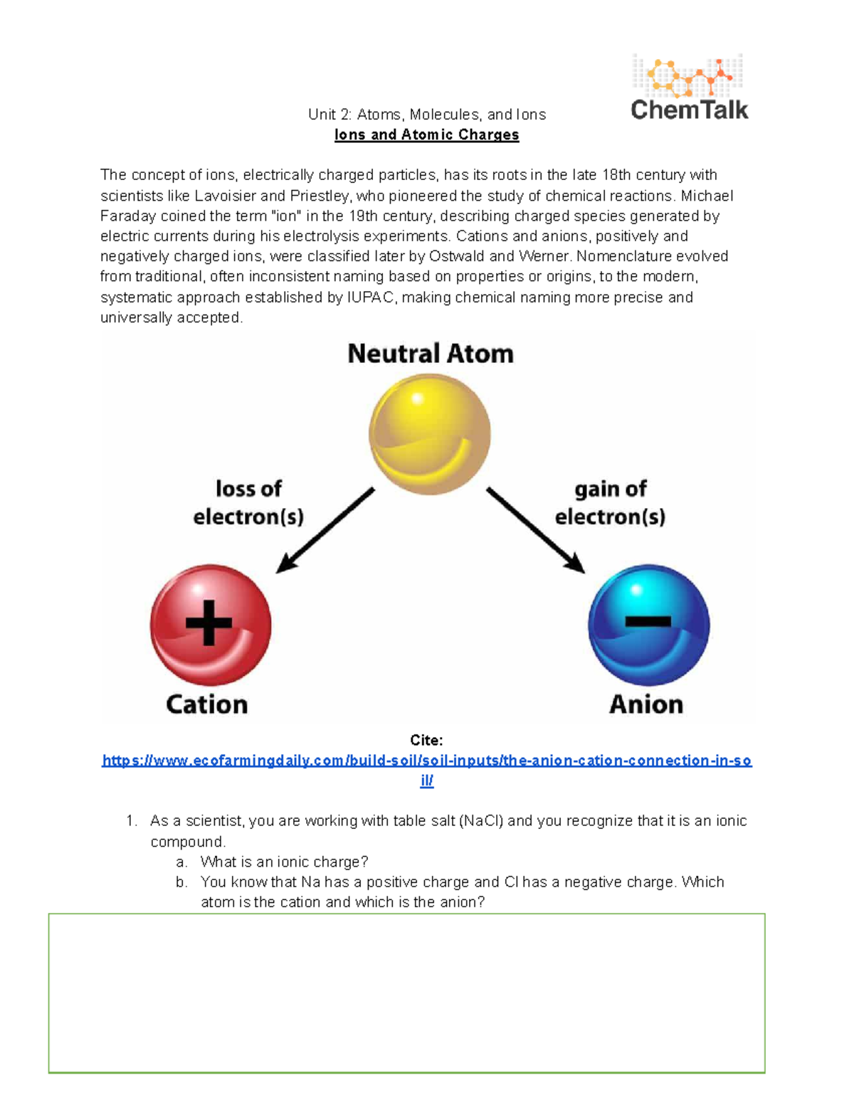Unit 2: Ions and Atomic Charges - Understanding Cations and Anions ...