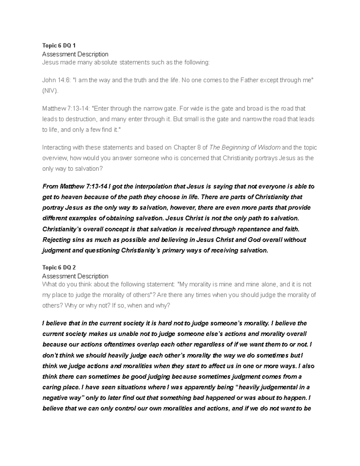 CWV 101 Topic 6 Discussion Questions and Responses - Studocu