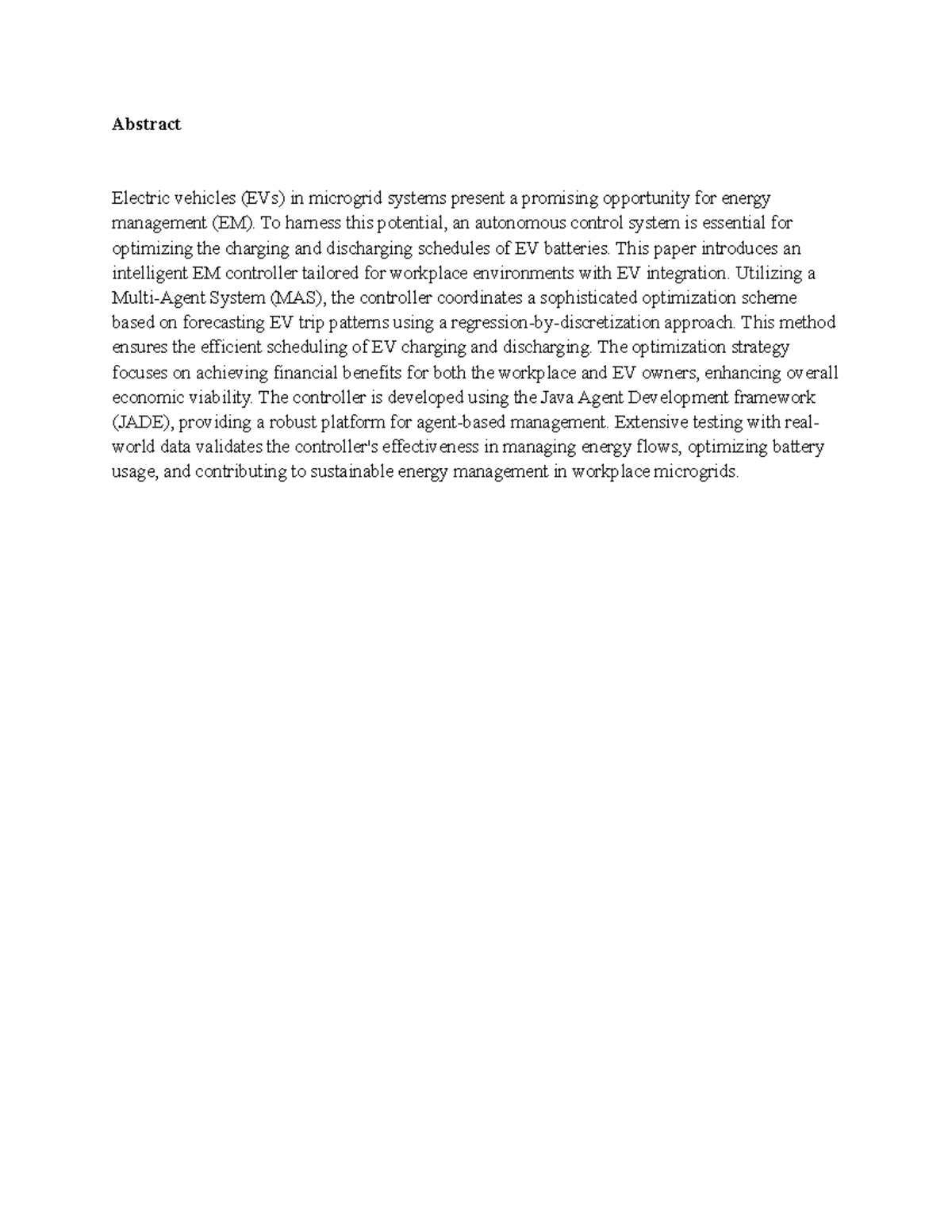 write the Abstract - Abstract Electric vehicles (EVs) in microgrid ...