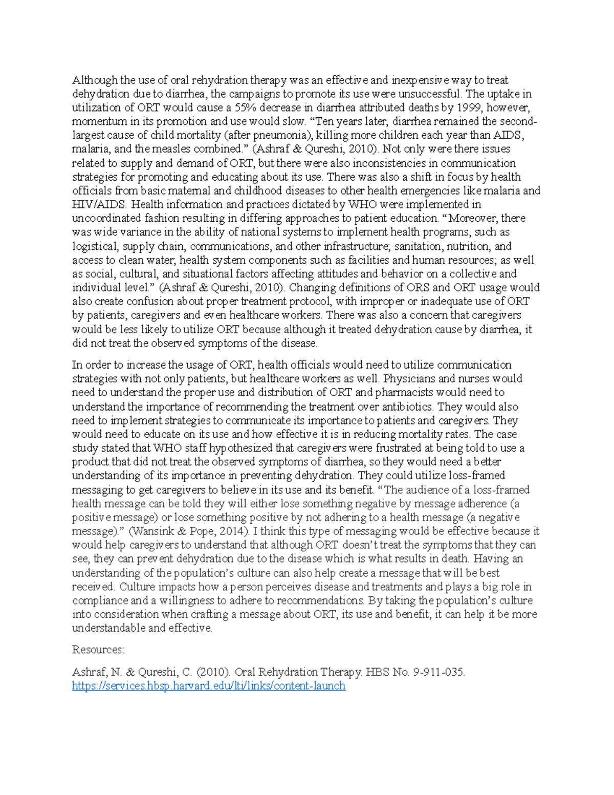 IHP 410 Module 7 Discussion: Enhancing ORT Usage for Diarrhea Treatment ...