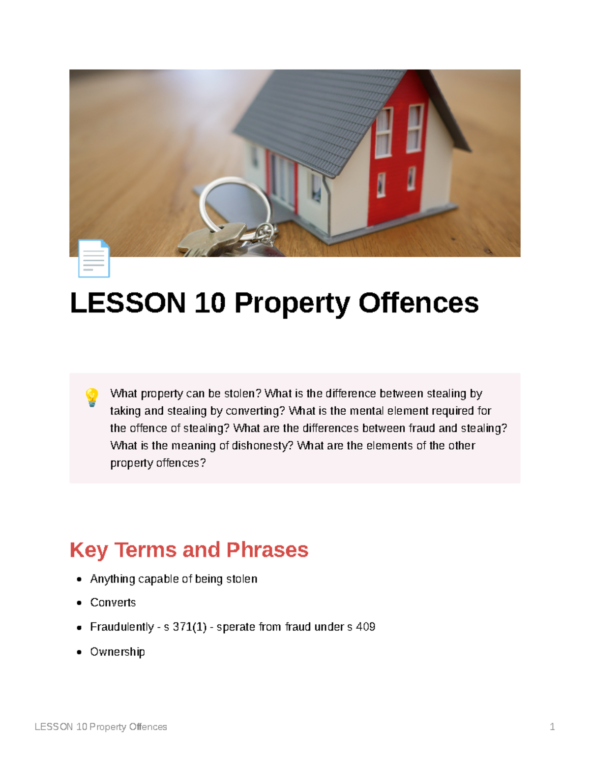 Lesson 10: Understanding Property Offences and Legal Definitions - Studocu