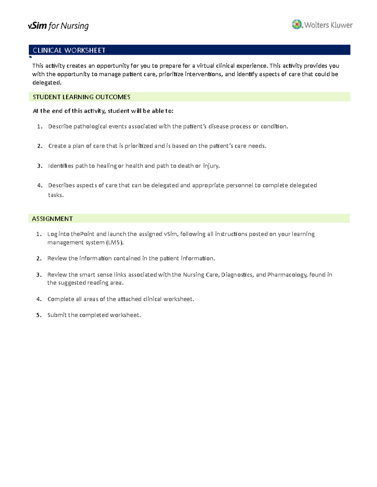 Clinical Worksheet Activity - CLINICAL WORKSHEET This activity creates ...