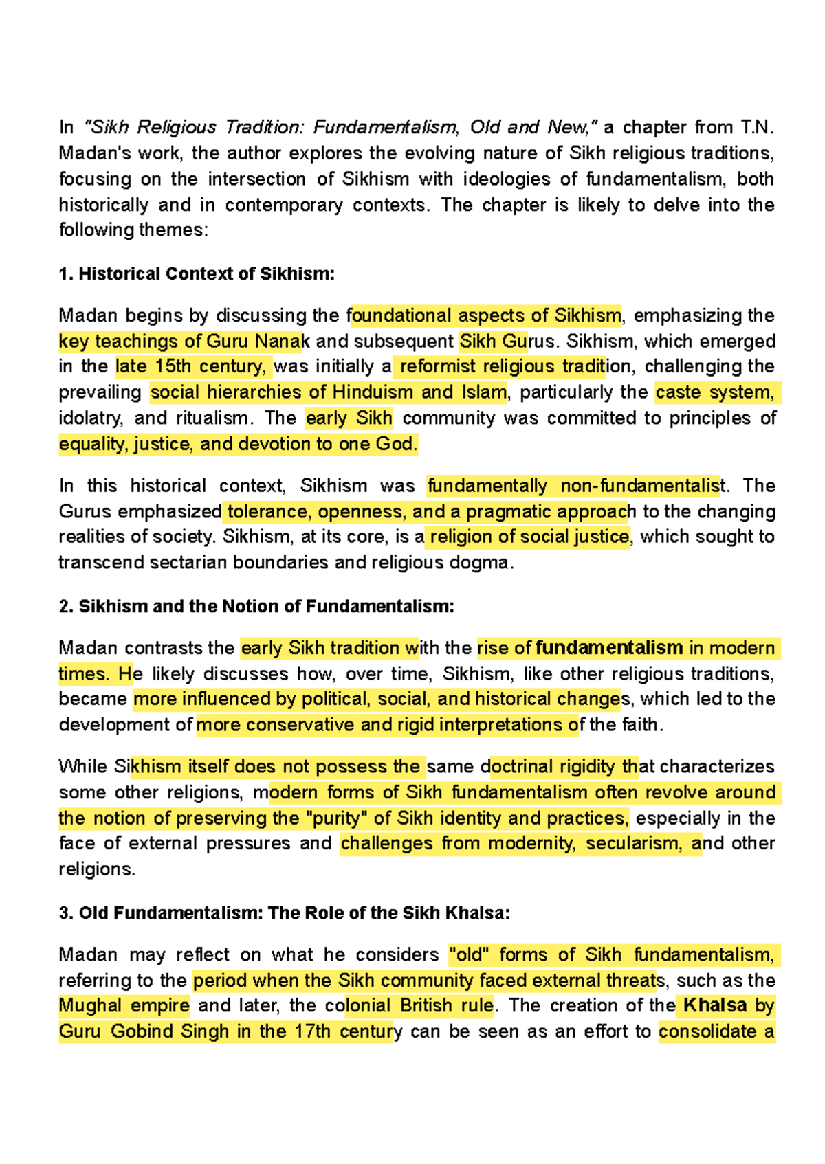 Sikh fundamentalism - summary - In "Sikh Religious Tradition ...