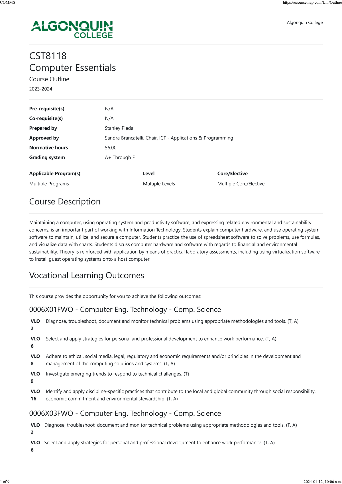 CSTT8118 Computer Essentials - CST Computer Essentials Course Outline ...