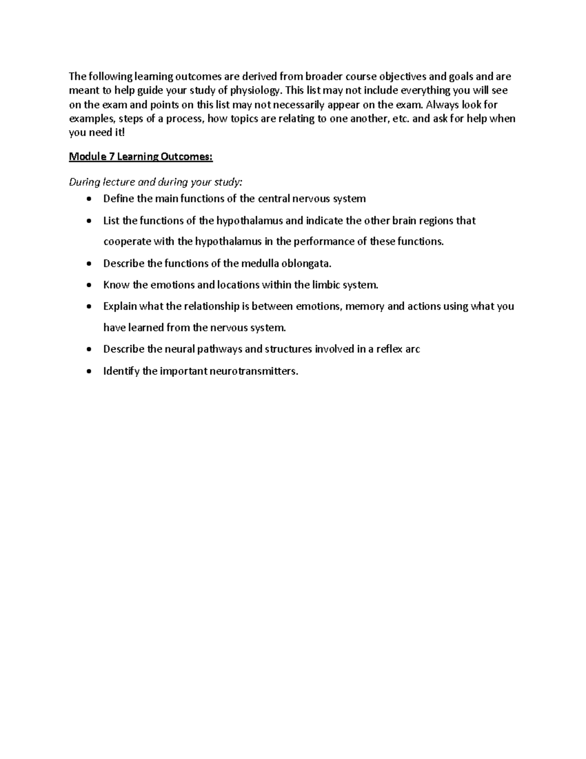 Physiology Exam Study Guide: Module 7 Learning Outcomes - Studocu