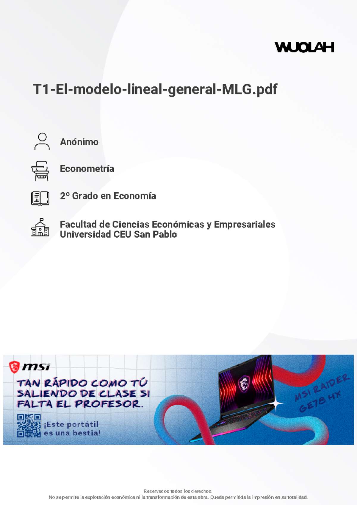 T1: El Modelo Lineal General (MLG) en Econometría | 2º Grado - Studocu