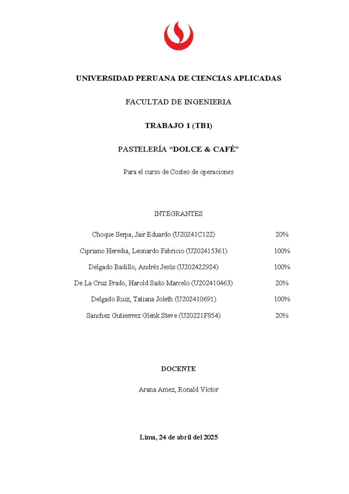 Costeo de Operaciones en Pastelería - TB1 U20241C122 - Studocu