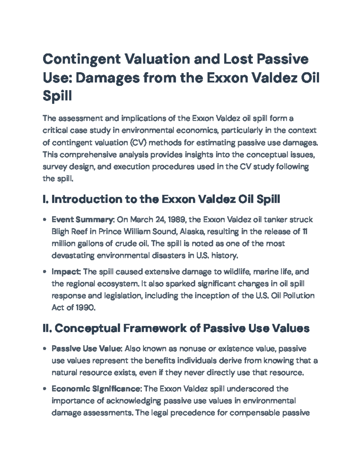 Exxon Valdez Oil Spill: Contingent Valuation & Economic Implications ...