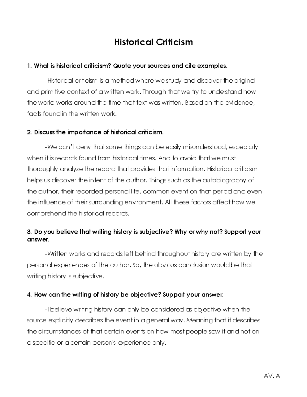 Historical Criticism - AV. A Historical Criticism 1. What is historical ...