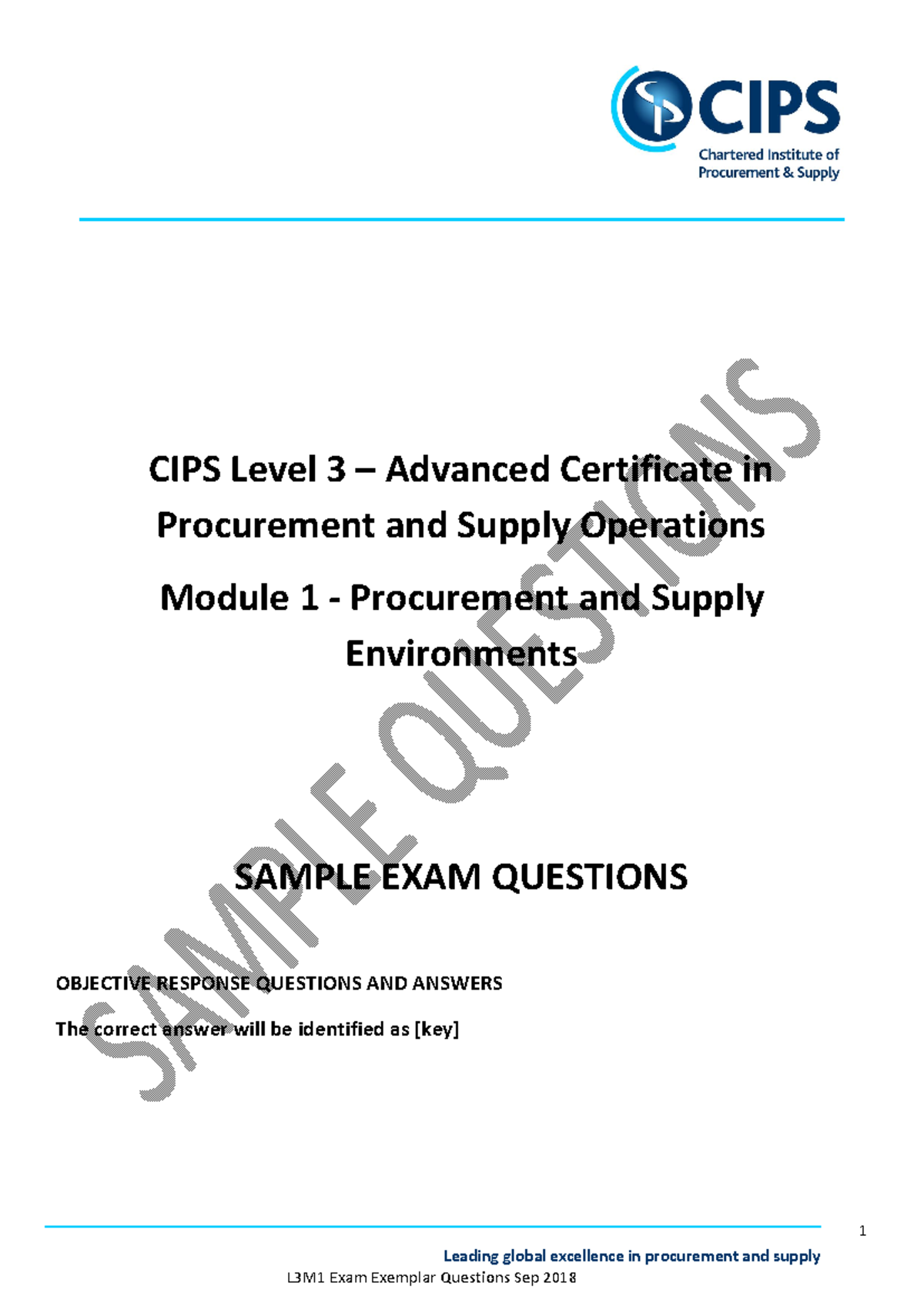 CIPS L3M1 Exam Sample Questions - Procurement and Supply Module 1 - Studocu