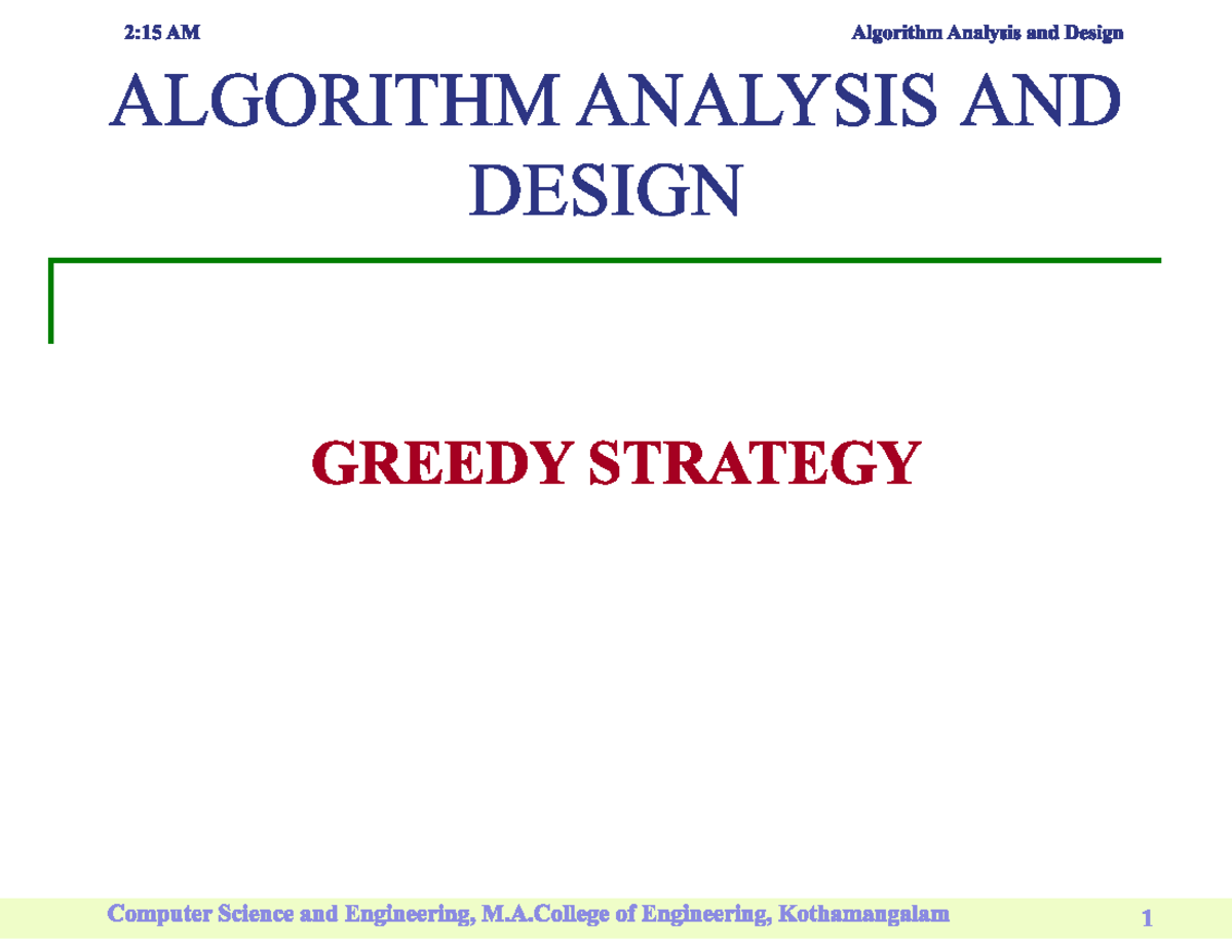 AAD Module 3: Greedy Algorithm Analysis and Design Overview - Studocu