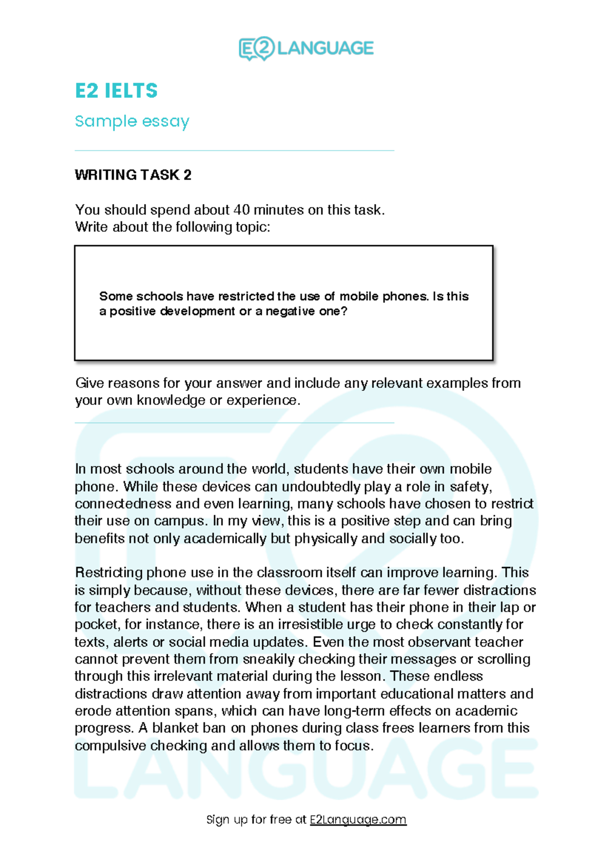 E2 Ielts sample essay-phones in schools - Sign up for free at ...