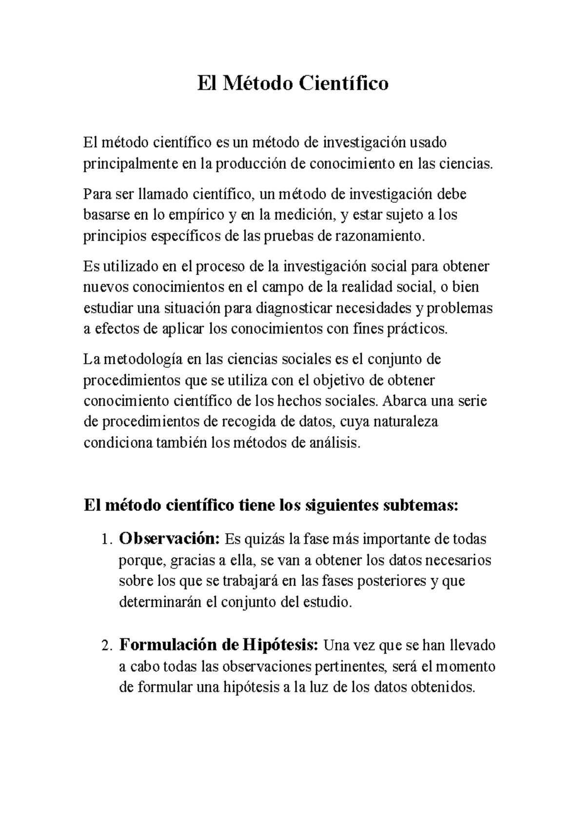 El Método Científico - ... - El Método Científico El método científico ...