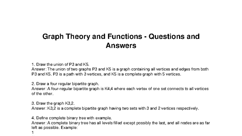Graph Theory and Functions Q&A: Concepts and Examples - Studocu
