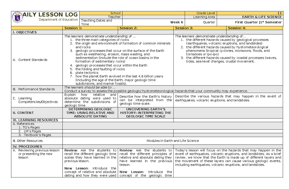 DLL ELS Quarter 1 WEEK 6 - DAILY LESSON LOG - DAILY LESSON LOG ...