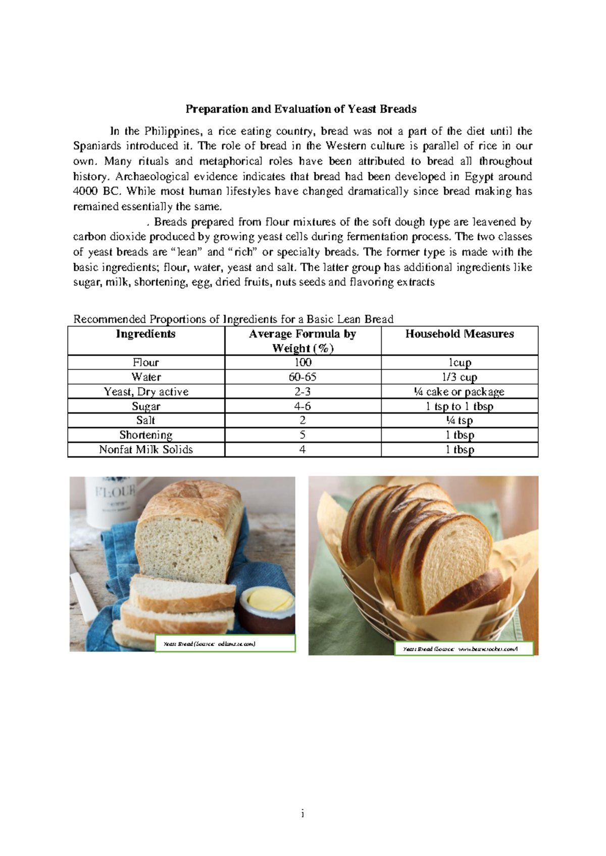 Activity 12 - Preparation and Evaluation of Yeast Breads - i ...