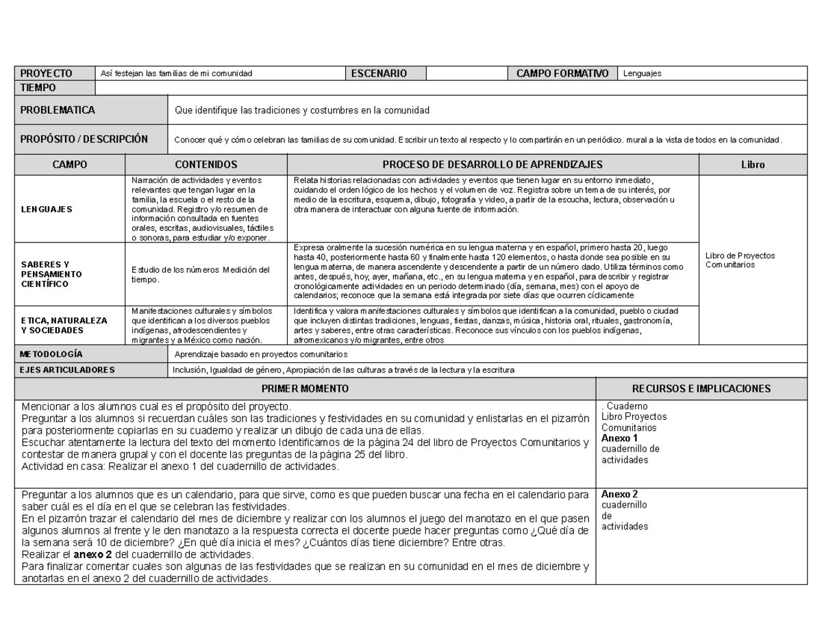 Proyecto Comunitario: Tradiciones y Celebraciones en mi Comunidad - 1 ...