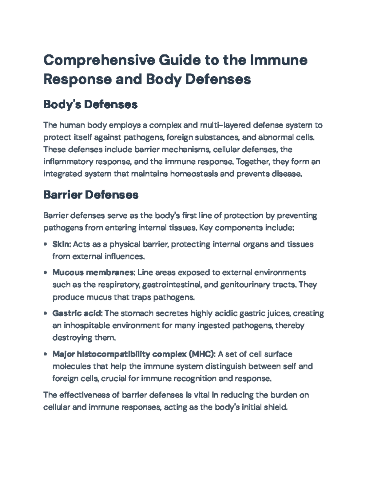 Comprehensive Study on Immune Response & Body Defenses (BIO 101) - Studocu