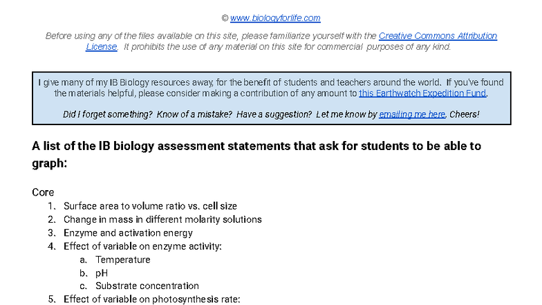 IB Biology Graphing Assessment Statements and Resources - Studocu