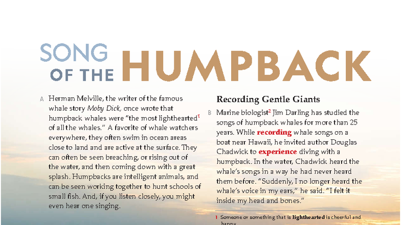 Reading 2A - Recording Gentle Giants Marine biologist 2 Jim Darling has ...