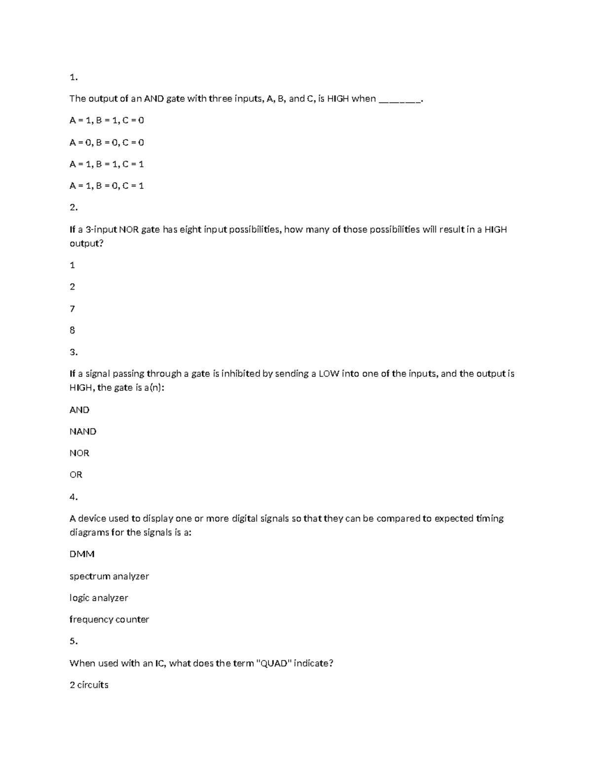 Digital Electronics Quiz Questions (EE216) - Studocu