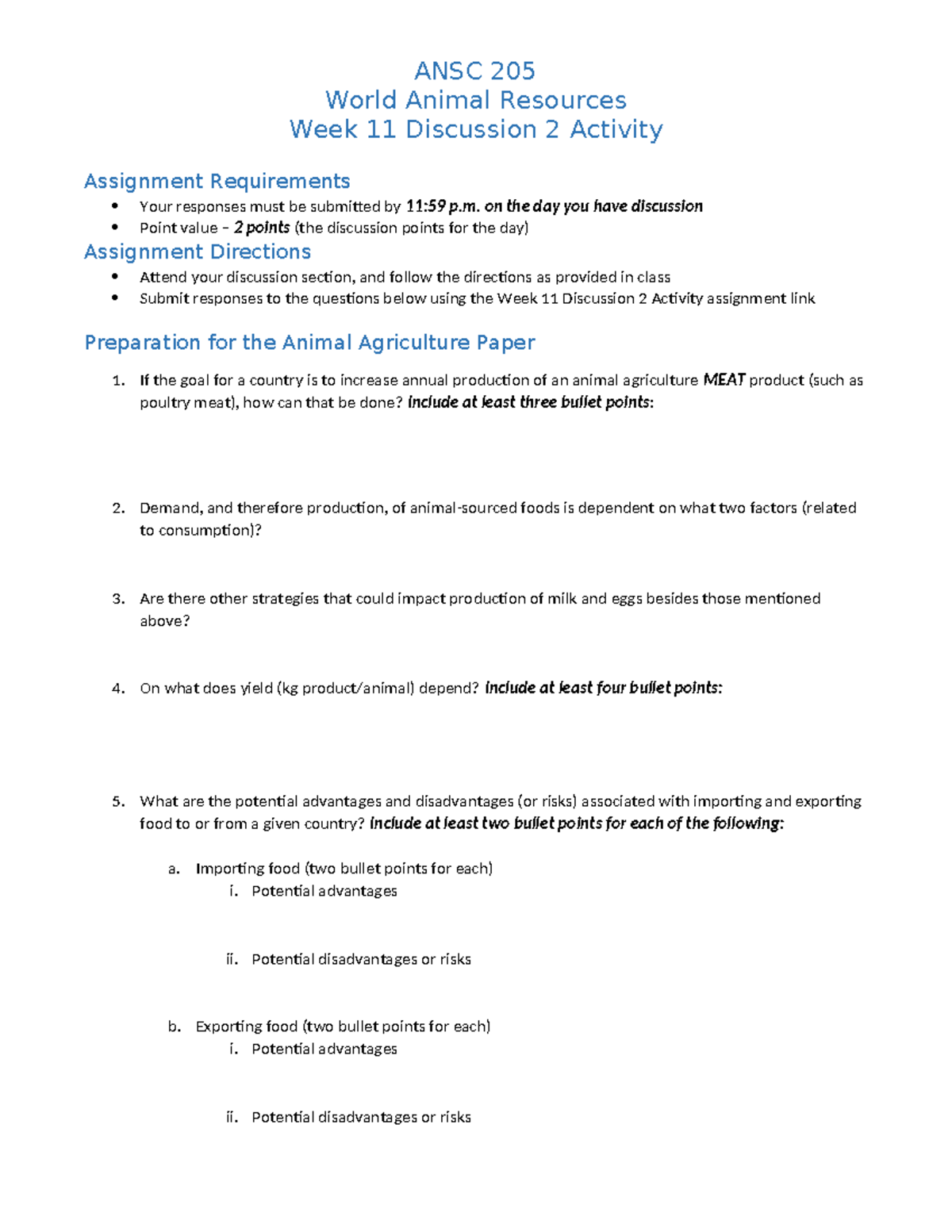 ANSC 205 Week 11 Discussion 2 Activity Assignment Guidelines - Studocu