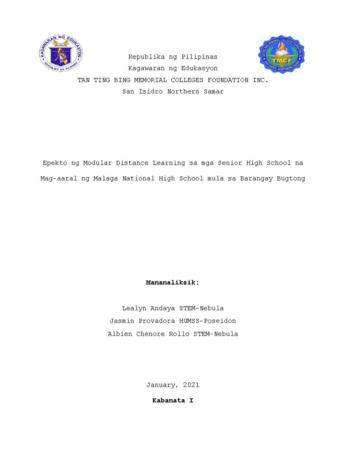 Epekto ng Modular Distance Learning sa mga Mag - Republika ng Pilipinas ...