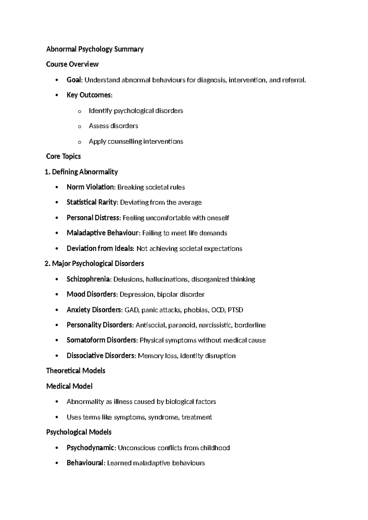 Abnormal Psychology Summary: Key Concepts & Disorders Overview - Studocu