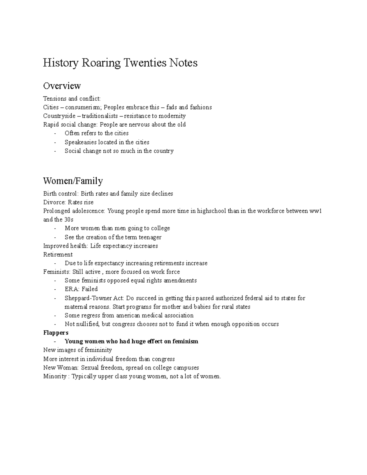 History Roaring Twenties Notes - History Roaring Twenties Notes ...